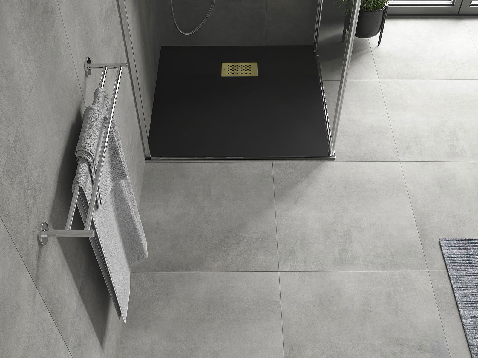 Mexen Hugo brodzik kwadratowy SMC 70 x 70 cm, czarny, maskownica złota - 42707070-G