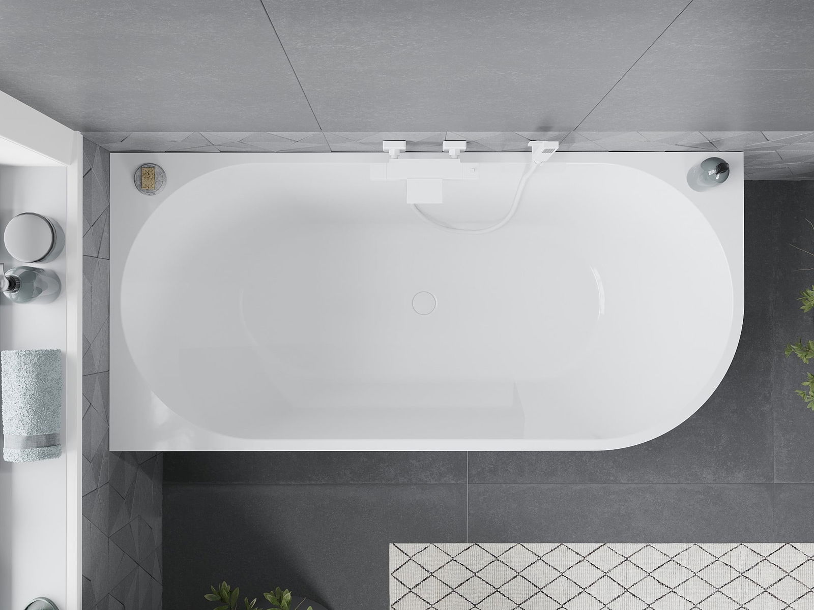 Mexen Mia wanna wolnostojąca narożna lewa 170 x 80 cm, biała, przelew ...