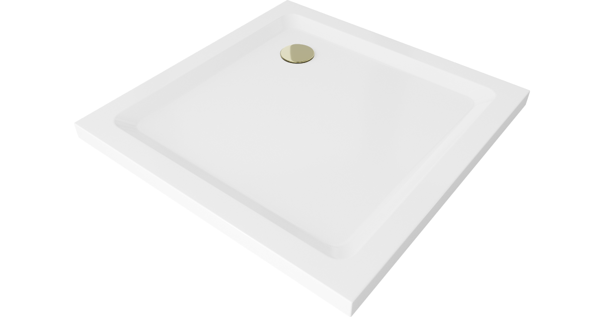 Mexen Flat brodzik kwadratowy slim 100 x 100 cm, biały, syfon złoty ...
